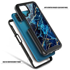 NZND Case for Samsung Galaxy A12 with [Built-in Screen Protector], Full-Body Protective Shockproof Rugged Bumper Cover, Impact Resist Durable Phone Case Cover (Marble Design Sapphire)