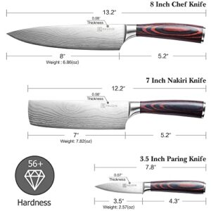 PAUDIN Kitchen Knife Set, 3 Piece High Carbon Stainless Steel Professional Chef Knife Set with Ultra Sharp Blade & Wooden Handle (Kitchen Knife Set 3 Pcs)