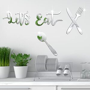 Let's Eat 3D Mirror Wall Stickers Acrylic Kitchen Wall Decals Decoration Removable Fork Spoon Knife Sign DIY for Restaurant Dining Room (Elegant Style)