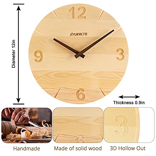 JIYUERLTD Modern Solid Wood Clock - 12“ Silent Wall Clock,Decorative Clock for Bedroom, Living Room, Kitchen, Office and Hotel