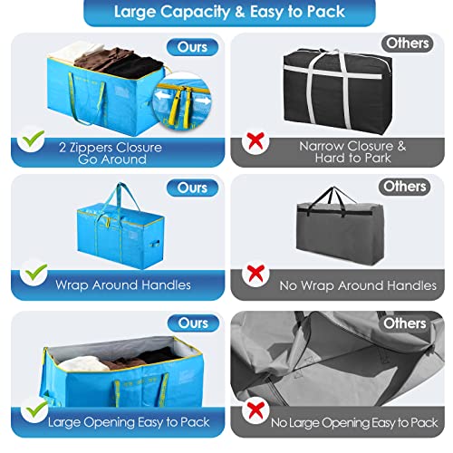 Extra Large Heavy Duty Moving Bags,Storage Bags with Handles for Packing ,4 Large Totes,Waterproof Oversized Organizers,Reinforced Puncture Resistance and Strong Zipper Pulls,Alternative To Moving Box