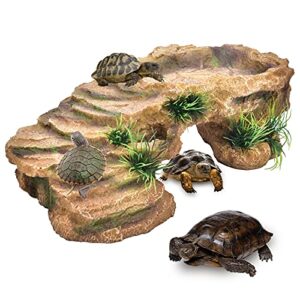 turtle basking platform, resin dock resting rectangular aquarium turtle tank decorations, reptile habitat accessories, reptile hide floating ledge resting terrace for bearded dragon, newts, lizard