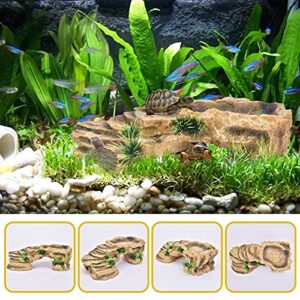 Turtle Basking Platform, Resin Dock Resting Rectangular Aquarium Turtle Tank Decorations, Reptile Habitat Accessories, Reptile Hide Floating Ledge Resting Terrace for Bearded Dragon, Newts, Lizard