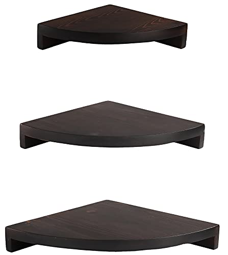 Lawei Set of 3 Wood Corner Shelf Wall Mount, Solid Wood Floating Corner Shelves Wall Hanging Corner Shelves for Display of Books, Small Plant, Photos, Wall Decor