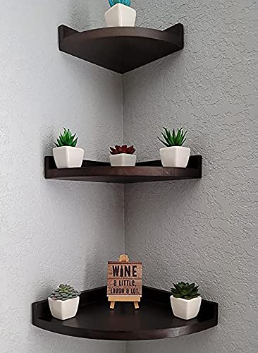 Lawei Set of 3 Wood Corner Shelf Wall Mount, Solid Wood Floating Corner Shelves Wall Hanging Corner Shelves for Display of Books, Small Plant, Photos, Wall Decor