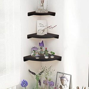 Lawei Set of 3 Wood Corner Shelf Wall Mount, Solid Wood Floating Corner Shelves Wall Hanging Corner Shelves for Display of Books, Small Plant, Photos, Wall Decor