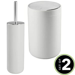 mDesign Modern Slim Profile Compact Freestanding Plastic Toilet Bowl Brush and Round Wastebasket Garbage Can Combo for Bathroom Storage - Sturdy, Deep Cleaning - Set of 2 - Light Gray/Chrome