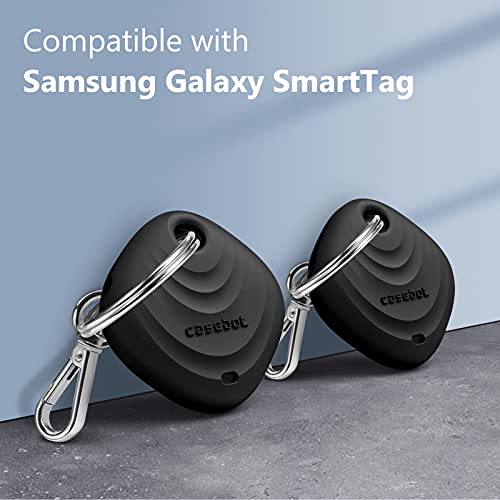 [2 Pack] Fintie Silicone Case for Samsung Galaxy SmartTag, Anti-Scratch Lightweight Soft Protective Sleeve Skin Cover with Carabiner Keychain, Black