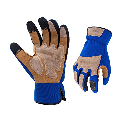 Vgo... 1-Pair Gardening Gloves Men, Safety Work Gloves, Puncture-proof, Thornproof, Touchscreen (Size L, Blue, SL7475)