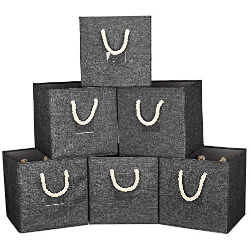 13 Inch Storage Boxes Fabric Cube Storage Bins Foldable Storage Basket Grey Storage Cube Inserts with Handles Collapsible Orgnizing Bins for Storage Cubes Organizer,Package of 6, Q-ST-56-6