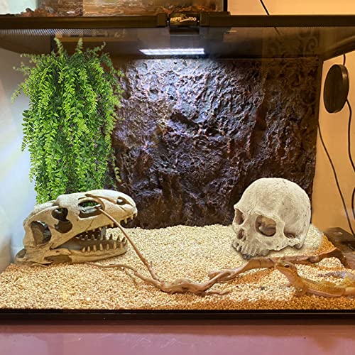 Tfwadmx Reptiles Skull Hide Decorations Bearded Dragon Tank Accessories Terrarium Ornament Gecko Hideouts Cave Snake Habitat Jungle Climber Bendable Vines Leaves for Lizards,Chameleon,Spider (4 Pcs)