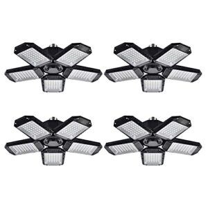 mefflypee 4 pack led garage lights, 120w deformable led garage ceiling lights with 5 adjustable panels, 12000lm e26 led shop lights for garage, basement, barn, high bay light (4 pack)