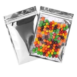 resealable mylar bags | 100 pcs 5 x 7 inch | smell proof ziplock bag heat seal cute packaging foil food bags sealable large front clear plastic silver for storage candy beef jerky jewerly product