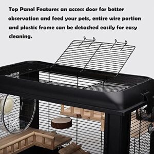 VINTEX Large Hamster Cages,Small Animal Habitat for Large Siberian Hamster, Gerbils, Little Rabbits, Includes 5 Pack Hamster Toys and Habitat Accessories, Measures 24" L x 14" W x 17" H (Black Cage)