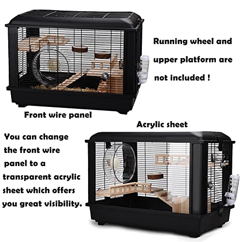 VINTEX Large Hamster Cages,Small Animal Habitat for Large Siberian Hamster, Gerbils, Little Rabbits, Includes 5 Pack Hamster Toys and Habitat Accessories, Measures 24" L x 14" W x 17" H (Black Cage)