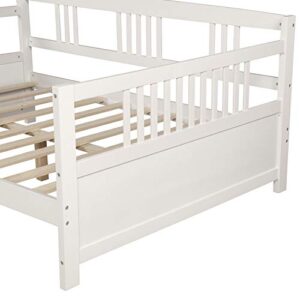 Merax Wood Daybed Bed Frame No Box Spring Needed, Dual-Use Sturdy Sofa for Bedroom or Living Room Platform, Full, White