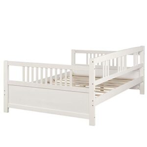 Merax Wood Daybed Bed Frame No Box Spring Needed, Dual-Use Sturdy Sofa for Bedroom or Living Room Platform, Full, White