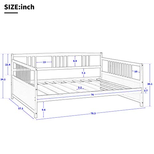 Merax Wood Daybed Bed Frame No Box Spring Needed, Dual-Use Sturdy Sofa for Bedroom or Living Room Platform, Full, White