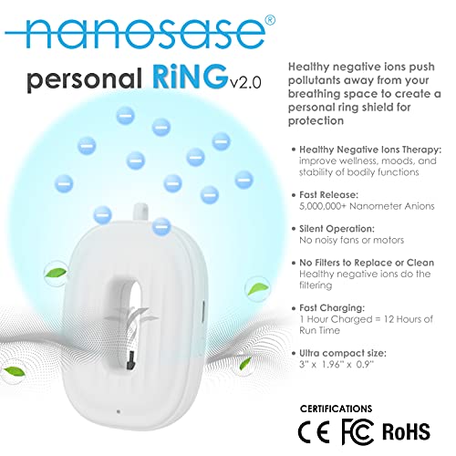 Nanosase ring personal air purifier necklace mini ionic wearable for Kids, Adults, healthy negative ion therapy, filterless mobile air ionizer by igozen. (Black, 1 Pack)