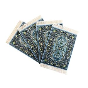 carpet coasters, set of 4 turkish rug style table drink mats, absorbent kitchen and dining accessories, spill & drip protection, rectangular