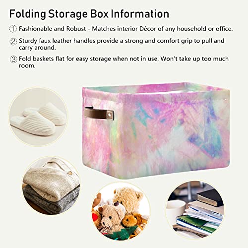 ODAWA Colourful Tie Dye Large Collapsible Cube Storage Bins - Folding Toy Canvas Storage Baskets for Closet, Cubby Decorative Organizers Box Set of 2