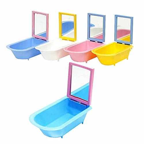 Fit Fly 2 Plastic Birds Cage Bath Basins Mirror Small Bird Bathtubs Parakeet Canary