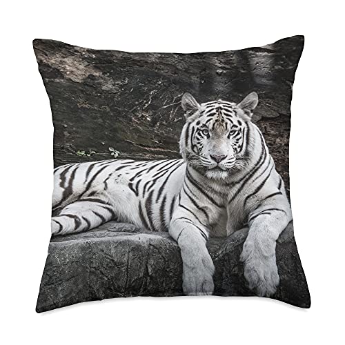 Big Cat white Tiger Face Safari Photography Bengal Tiger idian Animal Wildlife Black White Photo Throw Pillow, 18x18, Multicolor