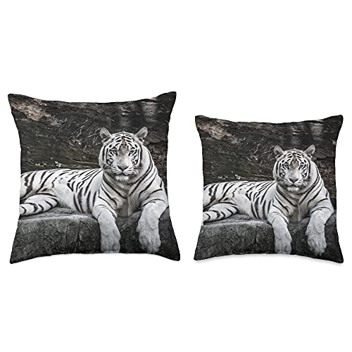 Big Cat white Tiger Face Safari Photography Bengal Tiger idian Animal Wildlife Black White Photo Throw Pillow, 18x18, Multicolor