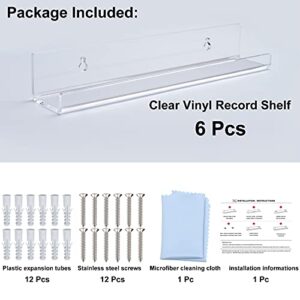 XOHYW Clear LP Vinyl Record Wall Mount Shelf, 6 Pack 12 inch Acrylic Album Record Holder Display Rack, Floating Shelves Perfect for Style Office Home