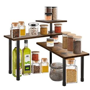 bcozlux bathroom counter organizer, kitchen corner shelf countertop organizer and storage, 3 tier wood corner counter shelf stand spice rack, rustic brown and black