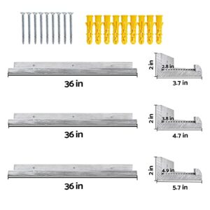 Annecy Floating Shelves Wall Mounted Set of 3, 36 Inch Grey Solid Wood Shelves for Wall, Wall Storage Shelves with Guardrail Design for Bedroom, Bathroom, Kitchen, Office, 3 Different Sizes