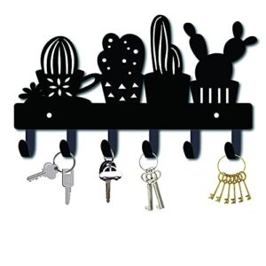 creatcabin cactus key holder metal for wall mounted black 10.6" x 6.3" keys hanger 6 hooks decorative welcome home sign key hanging rack for bathroom door kitchen bedroom university dormitory