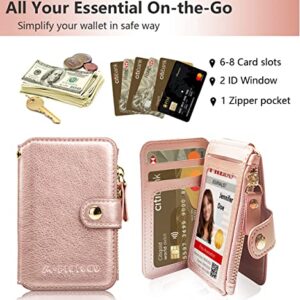 M-Plateau，Card Holder with Zipper Coin Purse,Phone Wallet with Cell Phone Lanyard for Most of Smart Cell Phones (Rose Pink)