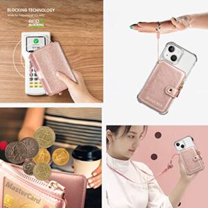 M-Plateau，Card Holder with Zipper Coin Purse,Phone Wallet with Cell Phone Lanyard for Most of Smart Cell Phones (Rose Pink)