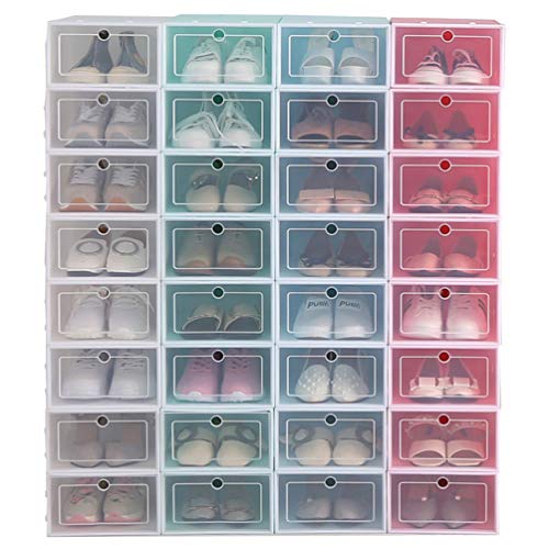 Cabilock 6pcs Transparent Pink Shoe Box Stackable Foldable Storage Shoe Box Clear Plastic Shoe Boxes Dust Proof Shoes Boxes for Home Room Sneakers High Heels Slippers