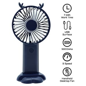 Mini Handheld Fan, Battery Operated Small Personal Portable Fan Speed Adjustable USB Rechargeable Fan Cute Design, Ultra Quiet, Phone Holder, For Stylish Kids Girls Women Men Office Bedroom Outdoor