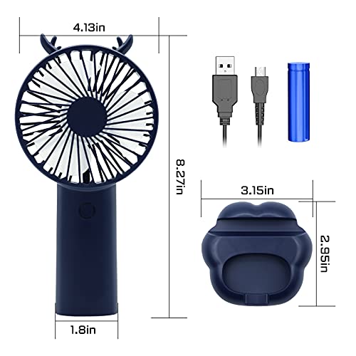 Mini Handheld Fan, Battery Operated Small Personal Portable Fan Speed Adjustable USB Rechargeable Fan Cute Design, Ultra Quiet, Phone Holder, For Stylish Kids Girls Women Men Office Bedroom Outdoor