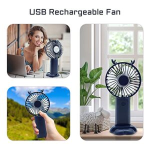 Mini Handheld Fan, Battery Operated Small Personal Portable Fan Speed Adjustable USB Rechargeable Fan Cute Design, Ultra Quiet, Phone Holder, For Stylish Kids Girls Women Men Office Bedroom Outdoor