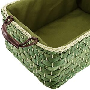 Peohud Set of 3 Woven Storage Baskets, Maize Straw Organizer Bins with Handle, Handwoven Basket Set for Organizing Bedroom, Living room, Laundry Room, Kitchen or Office, Green