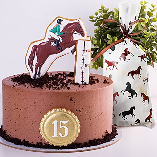 100 Pieces Horse Cellophane Bags Horse Racing Treat Bags Animal Party Goodie Bags with A Roll of Brown Ribbon for Chocolate Candy Snacks Cookies, Cowboy Cowgirl Horse Themed Party Supplies