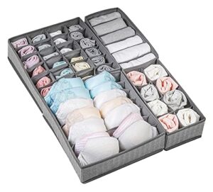 underwear organizer drawer, 4 pcs foldable closet underwear organizers drawers divider, clothes storage box drawer dividers for bra, sock, ties, undergarment, belt, panties (gray)