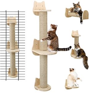 wall mounted cat scratching post - sisal cat scratcher solid wood cat wall shelves steps cat furniture for indoor large cats kittens, 38 inch tall cat ladder post tree in mutil- assembly ways