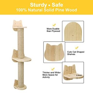 Wall Mounted Cat Scratching Post - Sisal Cat Scratcher Solid Wood Cat Wall Shelves Steps Cat Furniture for Indoor Large Cats Kittens, 38 Inch Tall Cat Ladder Post Tree in Mutil- Assembly Ways