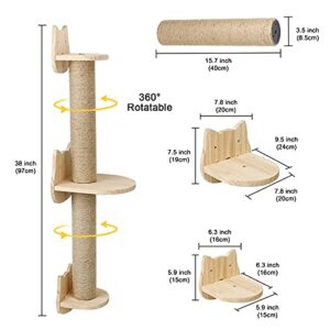 Wall Mounted Cat Scratching Post - Sisal Cat Scratcher Solid Wood Cat Wall Shelves Steps Cat Furniture for Indoor Large Cats Kittens, 38 Inch Tall Cat Ladder Post Tree in Mutil- Assembly Ways