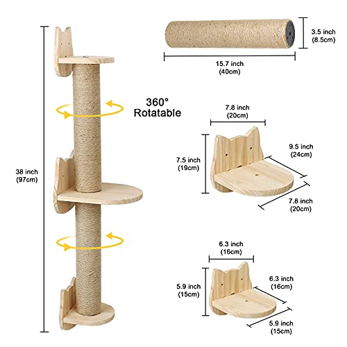 Wall Mounted Cat Scratching Post - Sisal Cat Scratcher Solid Wood Cat Wall Shelves Steps Cat Furniture for Indoor Large Cats Kittens, 38 Inch Tall Cat Ladder Post Tree in Mutil- Assembly Ways