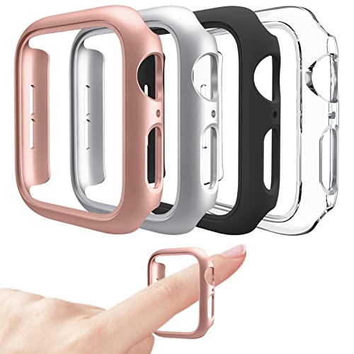 Mugust 4 Pack Compatible for Apple Watch Case 40mm [NO Screen Protector] Series 6 5 4 SE, Hard PC Bumper Case Protective Cover Frame Compatible for iWatch 40mm, Black/Rose Gold/Silver/Clear