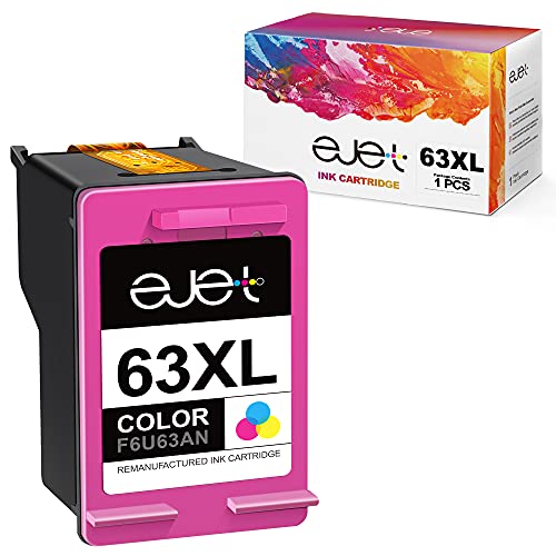 ejet Higher Yield 63XL Color Ink Cartridges Replacement for HP 63 Color Ink Cartridge 63XL to use with OfficeJet 3830 Envy 4520 4512 Officejet 4650 5255 Deskjet 1112 3634 3632 Printer (1 Tri-Color)