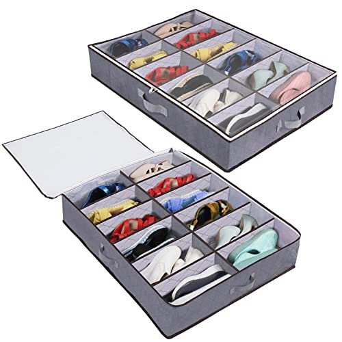 2 Pack Under Bed Shoe Storage Organizer Bag with Lid and Zipper Foldable Underbed Storage Container Under Bed Shoe Storage Solution 80×63×15cm