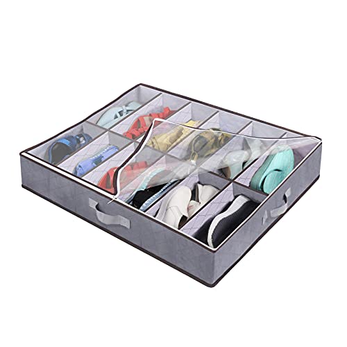 2 Pack Under Bed Shoe Storage Organizer Bag with Lid and Zipper Foldable Underbed Storage Container Under Bed Shoe Storage Solution 80×63×15cm