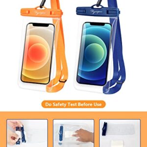 Universal Waterproof Phone Pouch Bag - 2Pack, Waterproof Case Compatible with iPhone 14 Pro Max/13/12/11/XR/X/SE/8/7, Galaxy S22/S21 Google Up to 7.5’’, IPX8 Dry Bag Vacation Essentials Blue/Orange